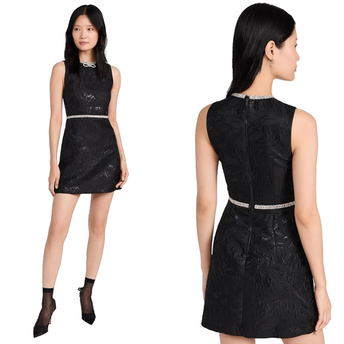 $695 ALICE + OLIVIA Ellis BLACK Crystal EMBELLISHED BOW Jacquard MINI ...