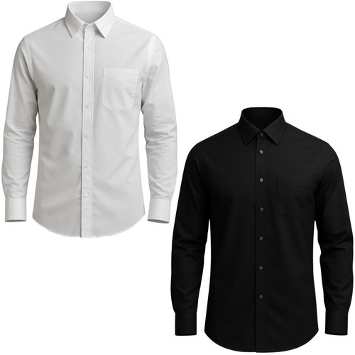 Mens Long Sleeve Cotton Shirt Full Button Chest Pocket Shirt, UK Sizes ...