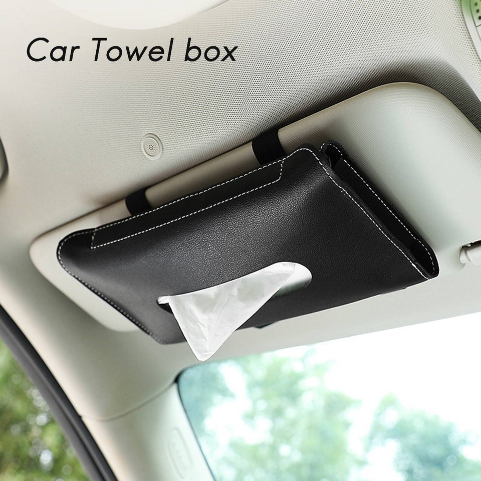 Car Tissue Box Towel Sets Car Sun Visor PU Leather Tissue Box Holder ...