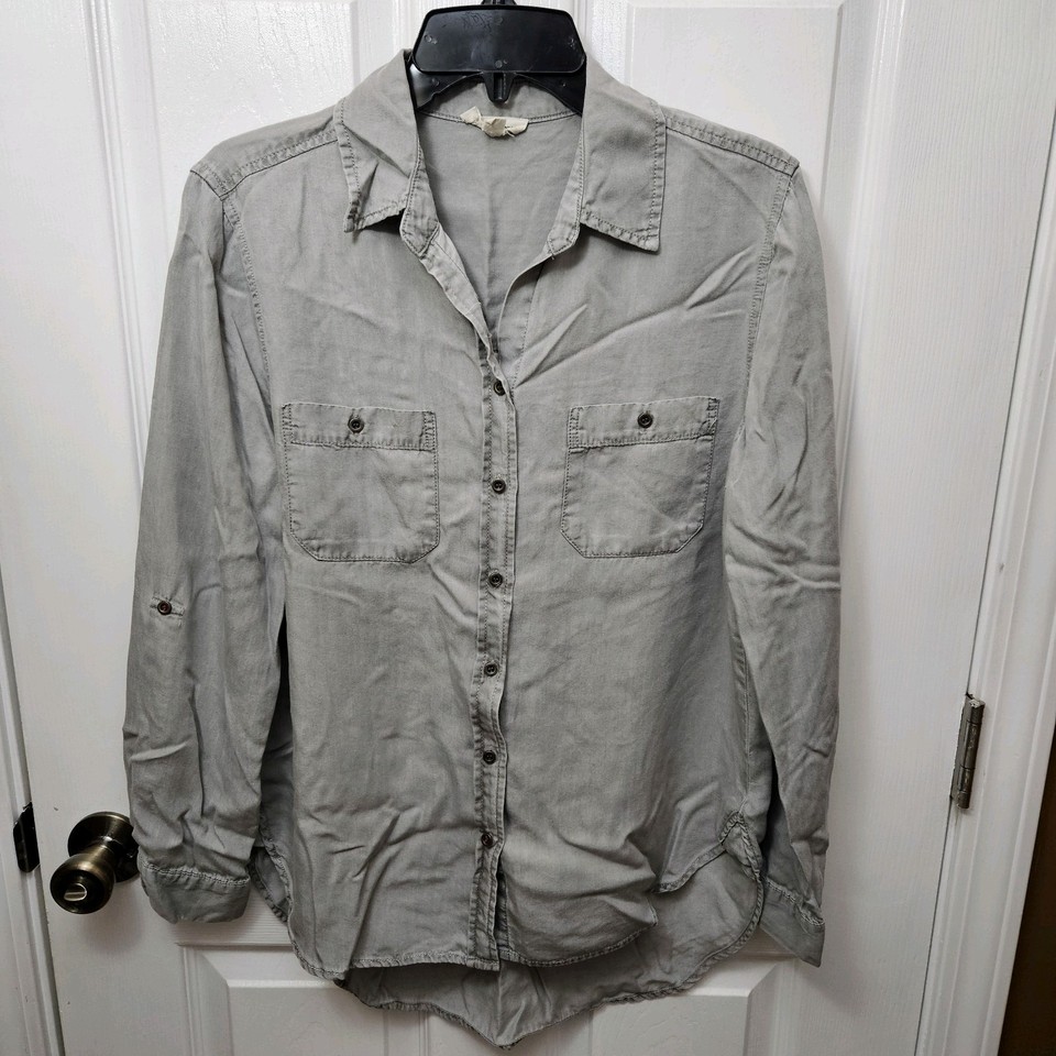 WOMENS JANE AND DELANCEY GRAY BUTTON DOWN LONG-SLEEVE SHIRT SIZE SMALL ...