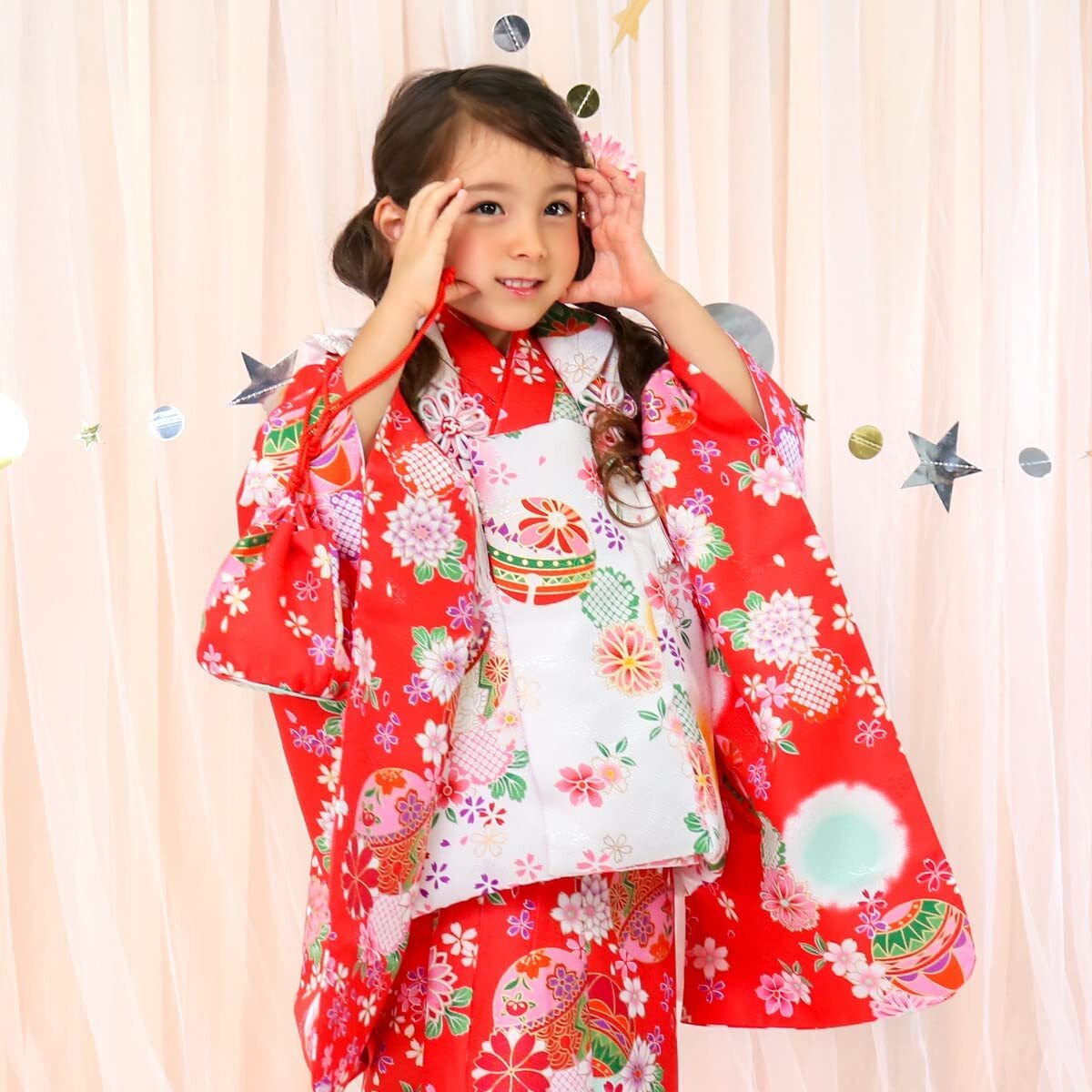 Full Kimono Set Girls Ceremony Celebration 3years New Years Red White ...