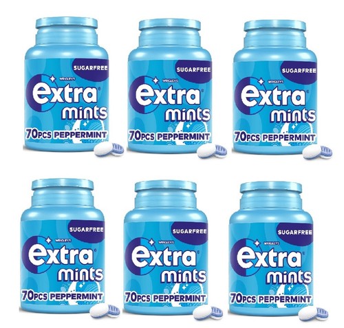 WRIGLEY'S EXTRA MINTS SUGAR FREE PEPPERMINT 6 TUBS FULL PACK x 70pcs ...