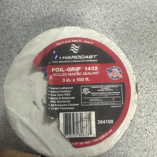 Hardcast 304100 Duct Sealant Foil-Grip 1402 Rolled Mastic Sealant 3'' X ...