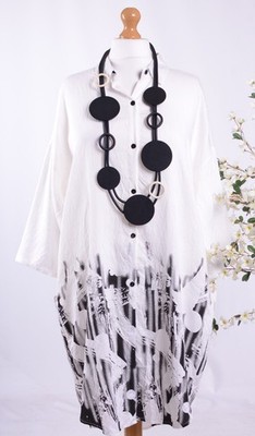 NESLAY Lagenlook Boho Shirt Dress White Amazing Plus Arty NEW! 52" Bust ...