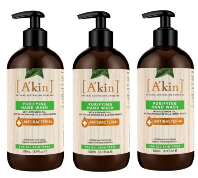 3 x A'KIN AKIN 500mL PURIFYING HAND WASH ANTIBACTERIAL BRAND NEW | eBay ...