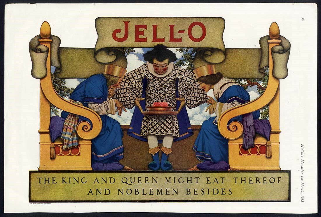 MAXFIELD PARRISH 1922 JELLO servant KING and QUEEN large PRINT AD ...