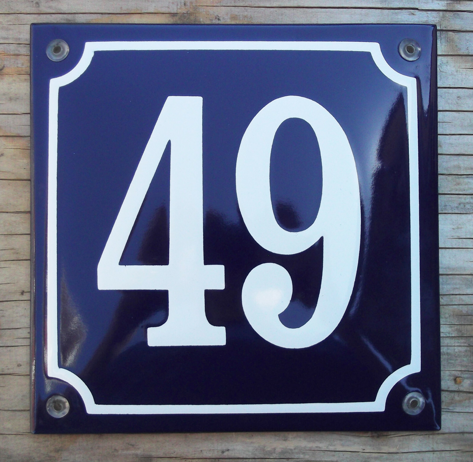 HOUSE NUMBER 49 FRENCH ENAMEL SIGN. WHITE No.49 ON A BLUE BACKGROUND ...