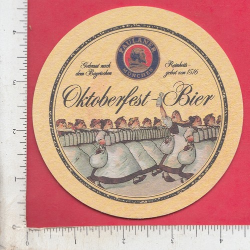 A990 Oktoberfest Bier bar coaster 1975 Paulaner Munchen beer Lum Wohl ...