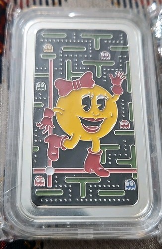 Ms PAC MAN Video Game 1 Oz .999 Silver Color Enameled Art Bar Mintage ...