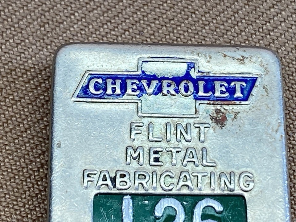 VTG Chevrolet Flint Metal Fabricating GM Car Co Employee ID Badge Pin ...