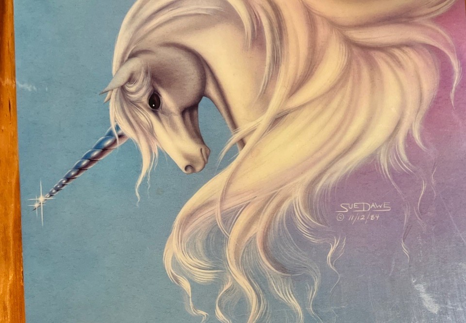 Sue Dawe Vintage 1984 Unicorn Wall Art Decor Lacquered Wood Plaque ...