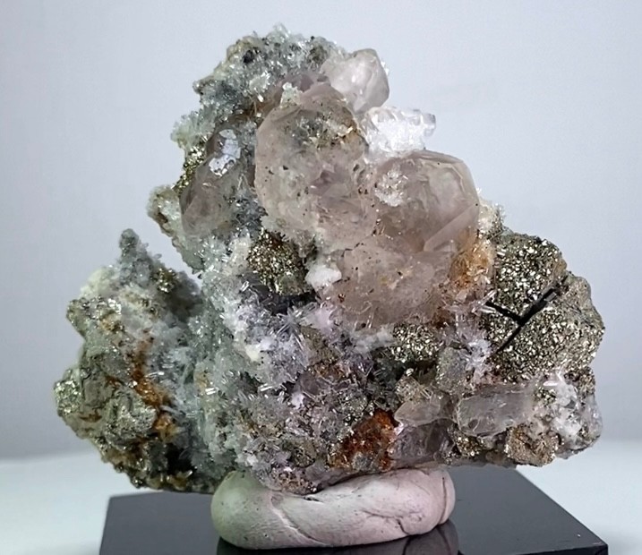 FLUORITE TRANSLUCENCY LIGHT PINK CRYSTALS, PYRITES & QUARTZS on MATRIX ...