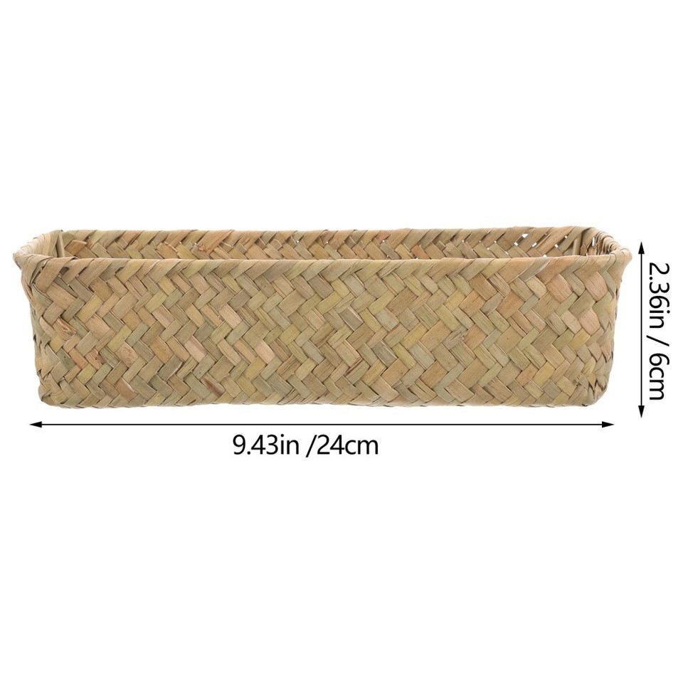 Handwoven Desktop Basket Straw Rustic Style Storage Basket For Sundries ...