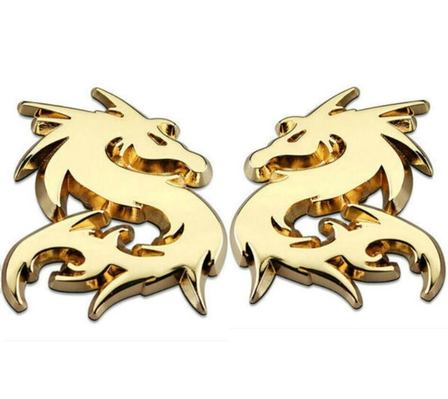 2 Pcs Gold Alloy Dragon Car Sticker Badge 3d Auto Window Decal Emblem ...