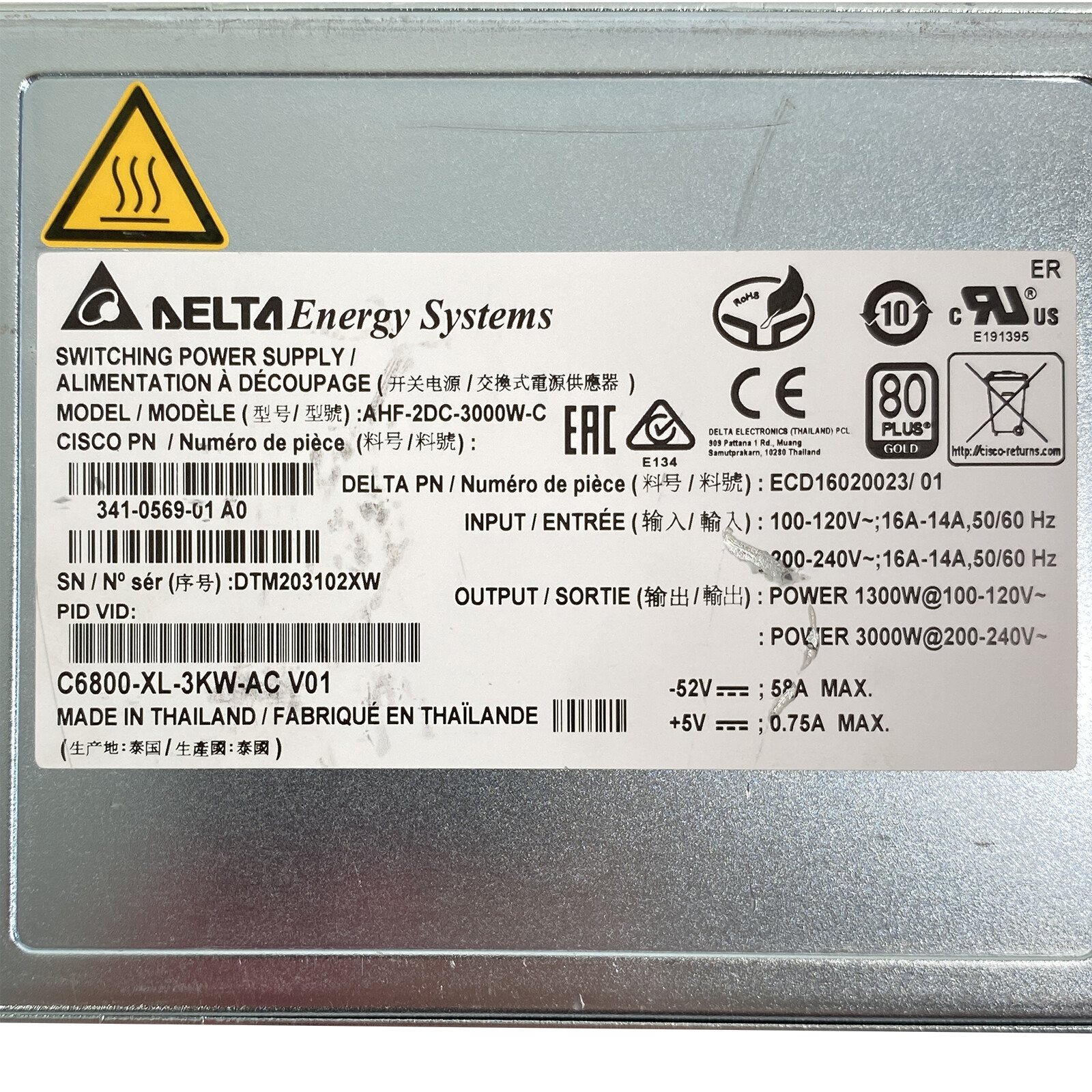 Delta AHF-2DC-3000W-C 3000 Watt Power Supply Unit For Cisco Catalyst ...