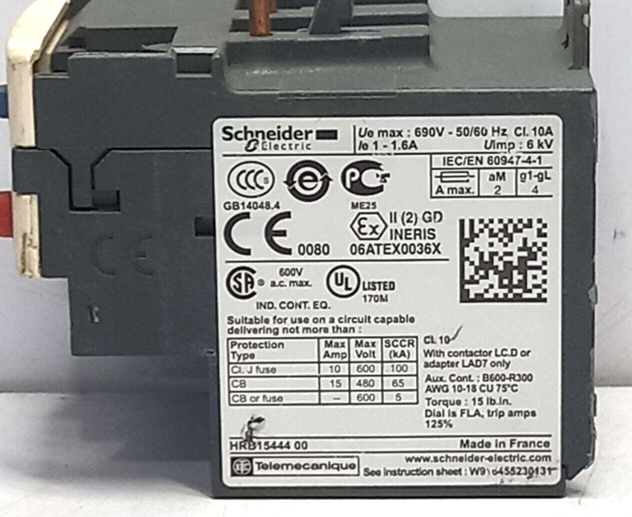 Schneider LRD 06 Thermal Overload Relay Telemecanique LRD06 1-1.6A | eBay