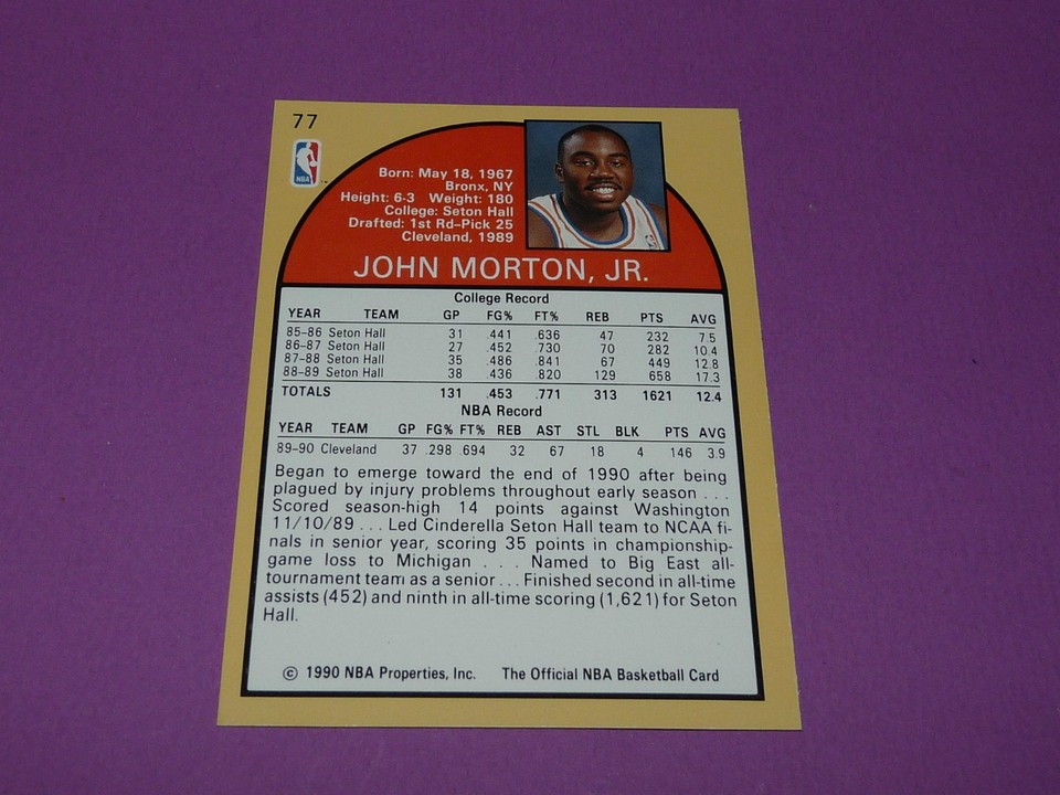 77 JOHN MORTON JR. CLEVELAND CAVS CAVALIERS ROOKIE 1990 NBA HOOPS ...