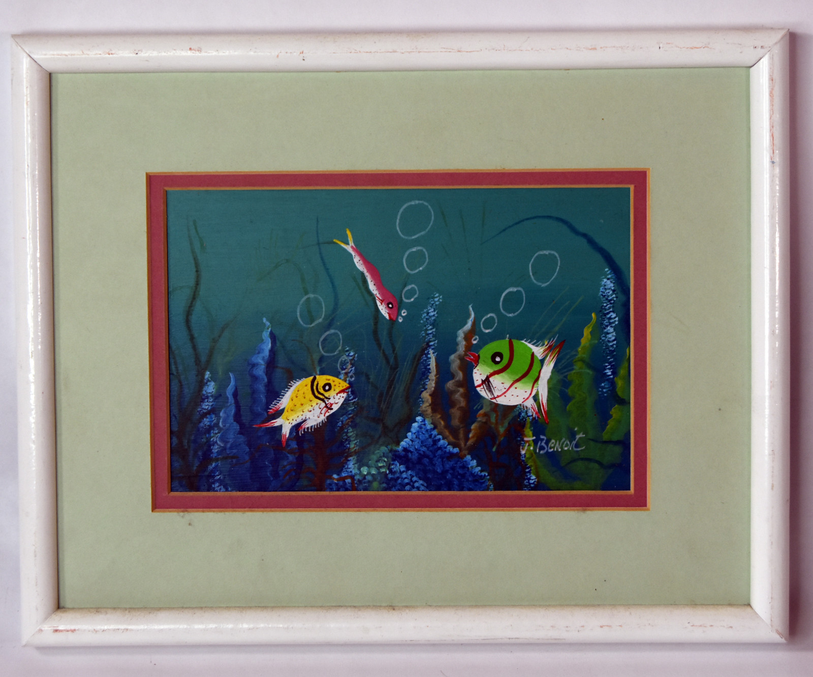 6" Vintage Caribbean Art Pastel Signed Benoit Art Water Decor Fish ...
