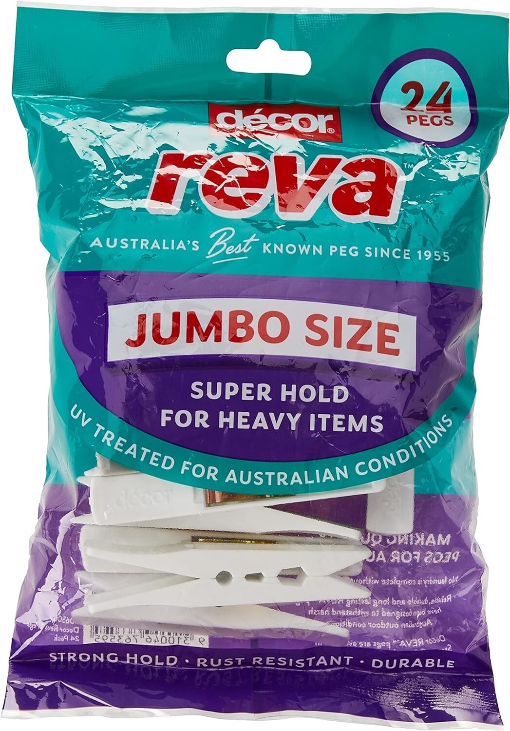 Original Reva Super Hold Heavy duty clothes line pegs - 1 pack of 24 ...