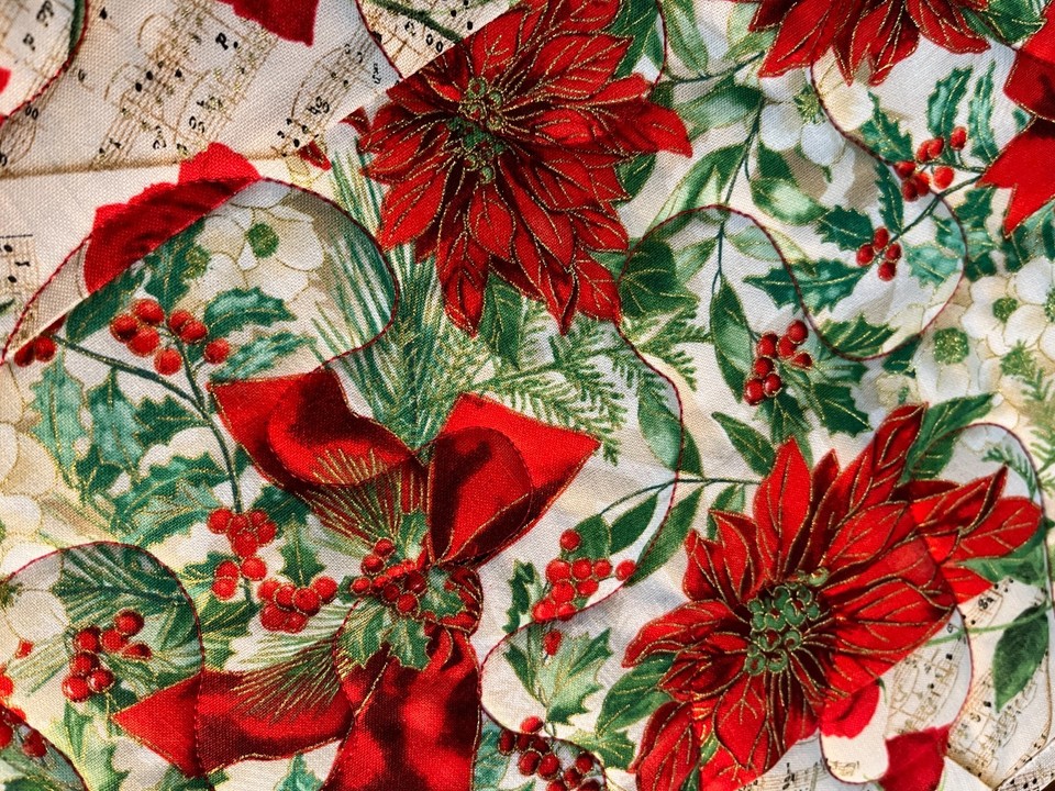 Handcrafted - Quilted Table Runner - Christmas Poinsettias & Roses NEW ...