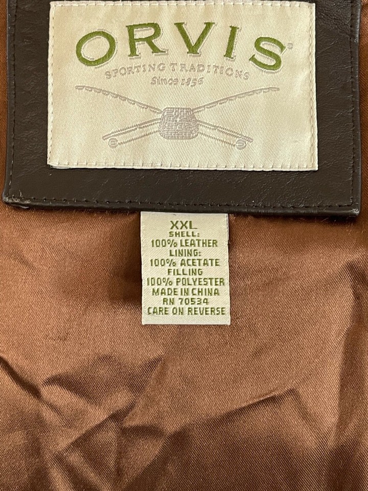 ORVIS Mens XXL Brown Lambskin Leather Bomber Jacket A2 G1 Flight Coat ...