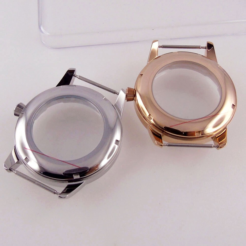 40mm Stainless Steel Bow glass Watch Case Fit NH38A Aviator Rose golden ...