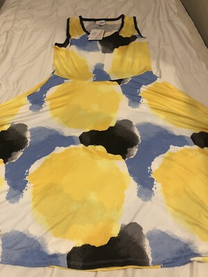 New Large L LuLaRoe Nicki Dress Pockets Sleeveless Yellow/white Dots ...