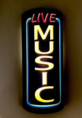 LIVE MUSIC LED LIGHTED wall sconce / bar sign NEON STYLE JUST PLUG IN ...