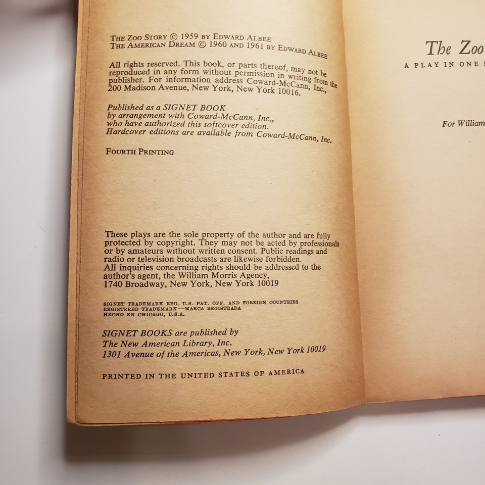 The American Dream & Zoo Story by Edward Albee Two Plays Book Drama ...