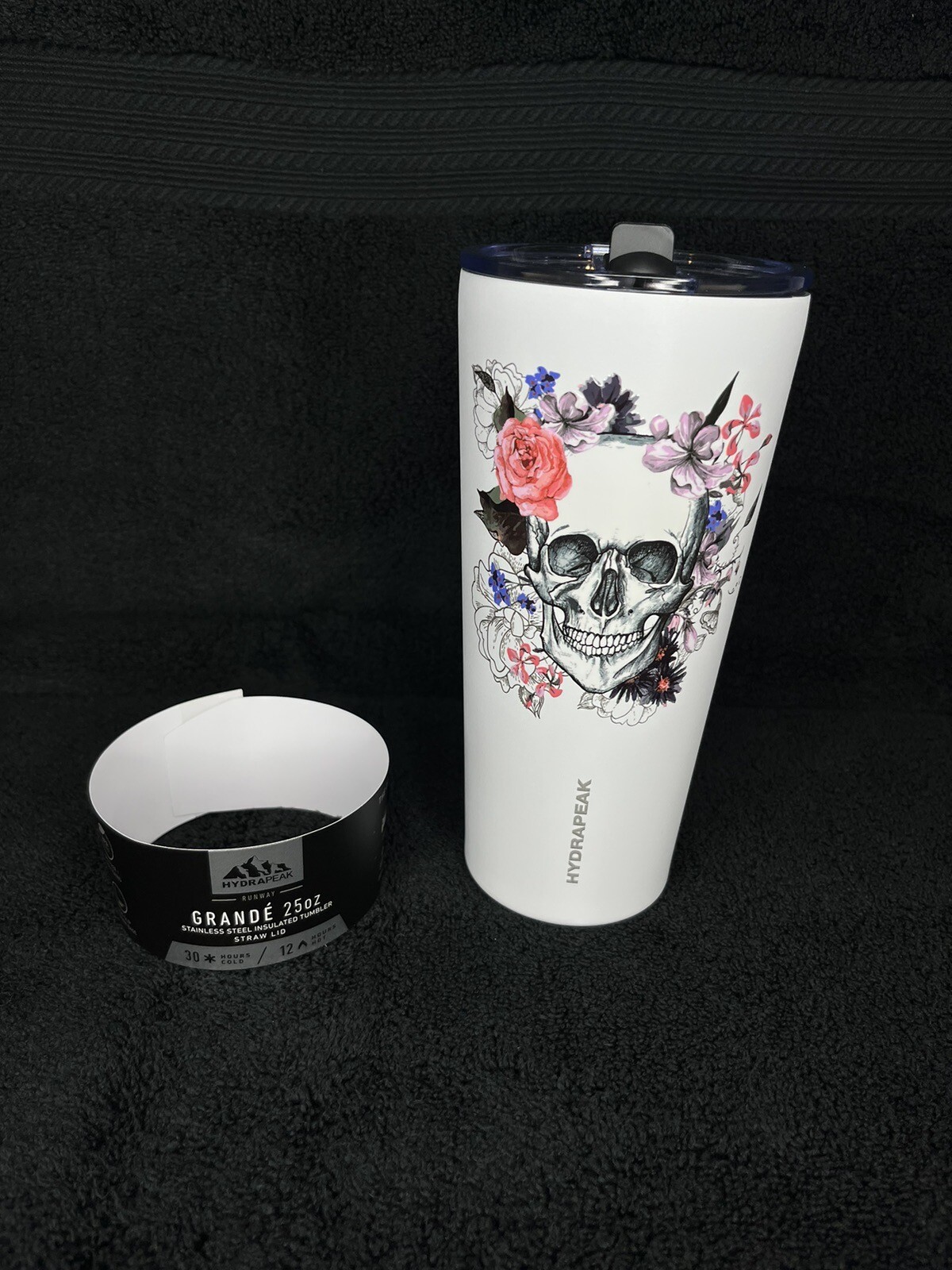 Hydrapeak Grande 25 oz Floral SKULL WHITE Insulated Stainless Steel ...