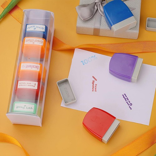 8Pcs Teacher Stamps with Tray Self-inking Grading Stamps for Parent ...