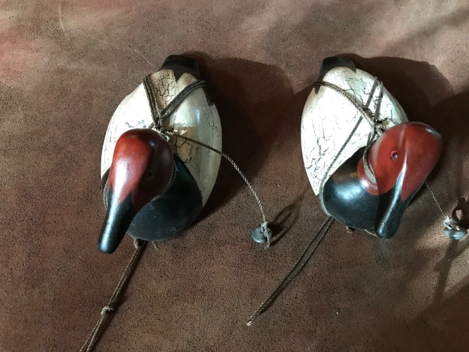 HAND-CARVED WOOD RED HEADED PIN DUCK DECOYS by Wm. Willet | eBay