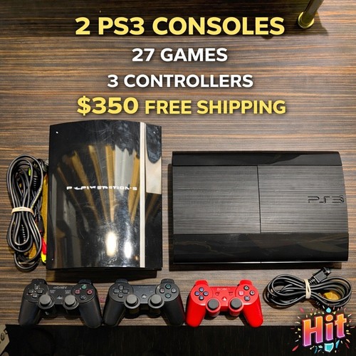 PS3 Super Slim + Fat Console Bundle TESTED 27 Games 3 Controllers Huge ...