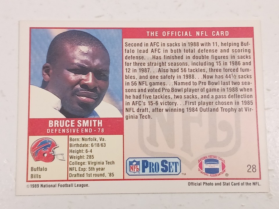 Bruce Smith Buffalo Bills 1989 Pro Set Card #28 | eBay
