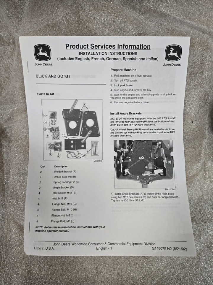 BM20714 John Deere OEM Click-N-Go Bracket Kit | eBay