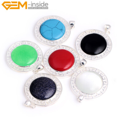 Silver Plated Round Coin Jade Turquoise Sandstone Jewelry Necklace ...