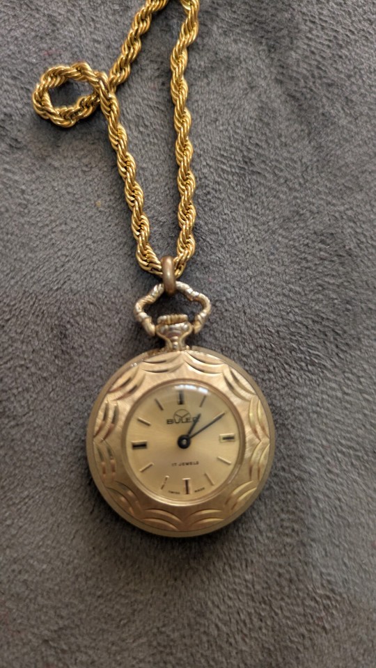 Vintage BULER 17 Jewels Swiss Made Pendant Watch & Chain Working ...