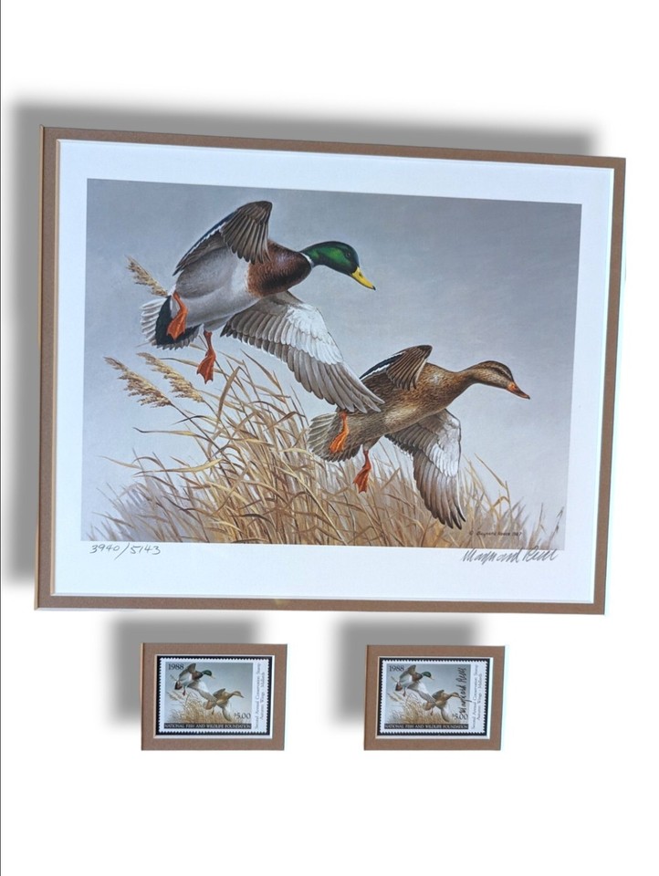 MAYNARD REECE " AUTUMN WINGS 1988 3940/5143 STAMP & DUCK PRINT 16x18 ...