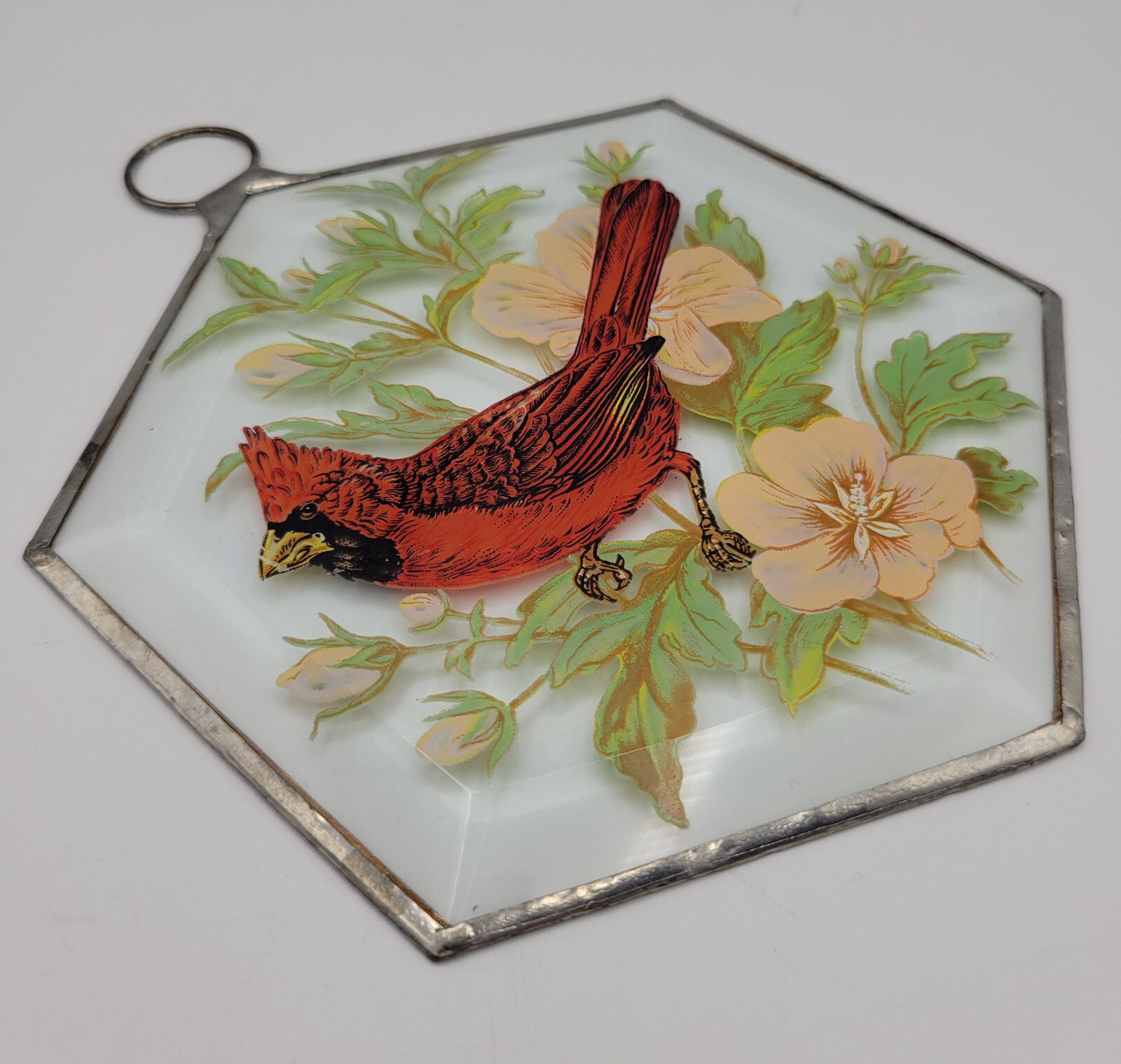 Vintage Cardinal Bird Suncatchers Beveled Glass Bird & Flowers Cute | eBay
