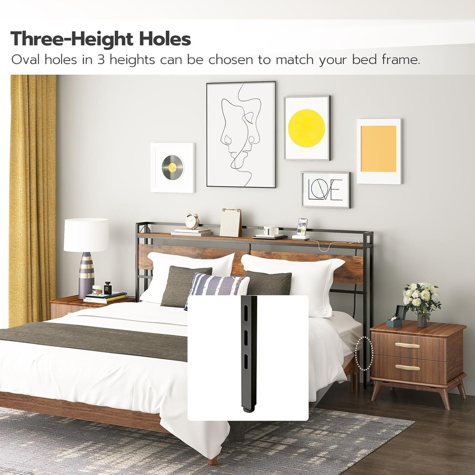 HOOBRO King Size Headboard Headboard with 2 Outlets and 4 USB Ports ...
