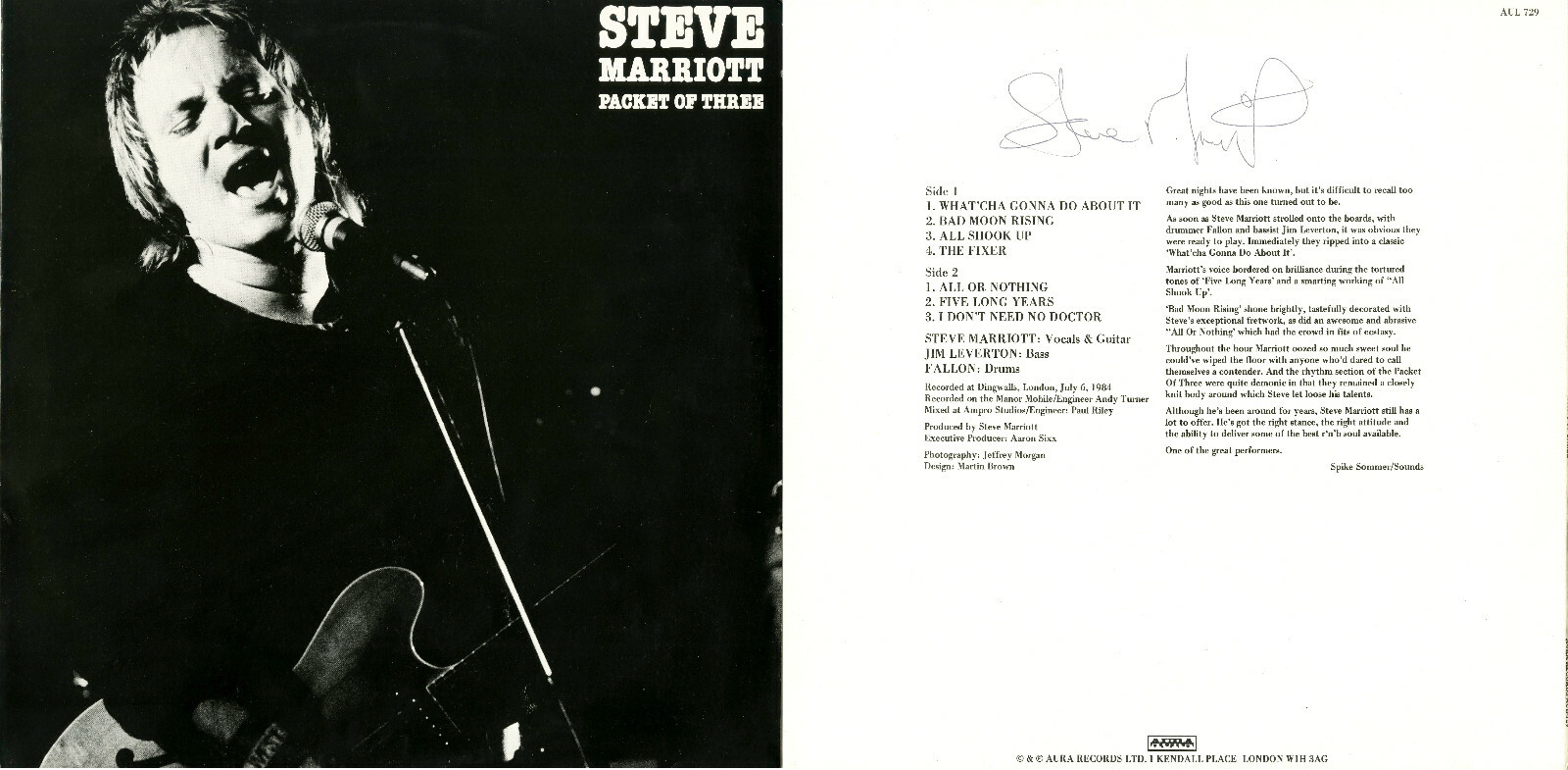 Steve Marriott hand signed "Packet of Three" rare vinyl record, Small ...