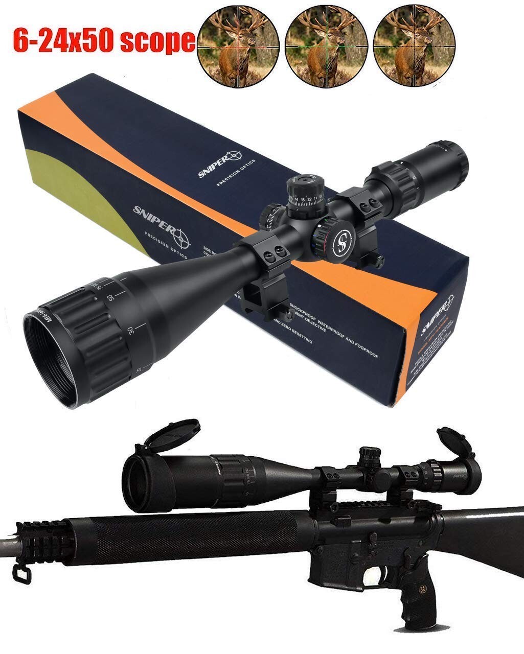 Sniper 6-24x50AOL Rifle Scope illuminated W/ Quick Lock and Zero W/E ...