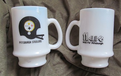 TV show WIIC 11 Alive Pittsburgh Steelers mug 1970s Vtg. 2 milk glass ...