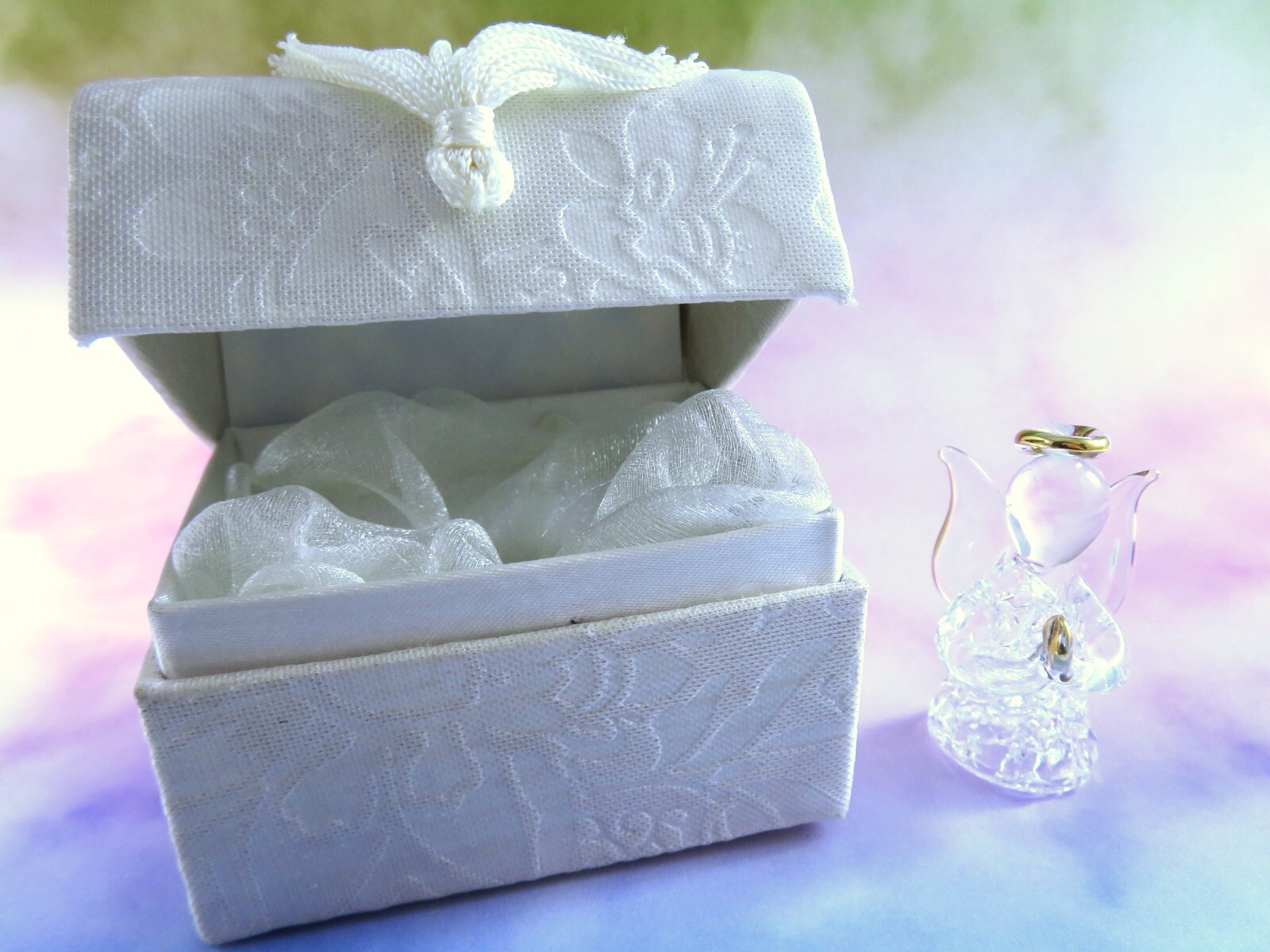 Angels Blessing Box Miniature Hand Blown Spun Glass Angel 22KT Gold ...