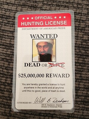 Vintage Osama Bin Laden Hunting License Gimic Card | eBay
