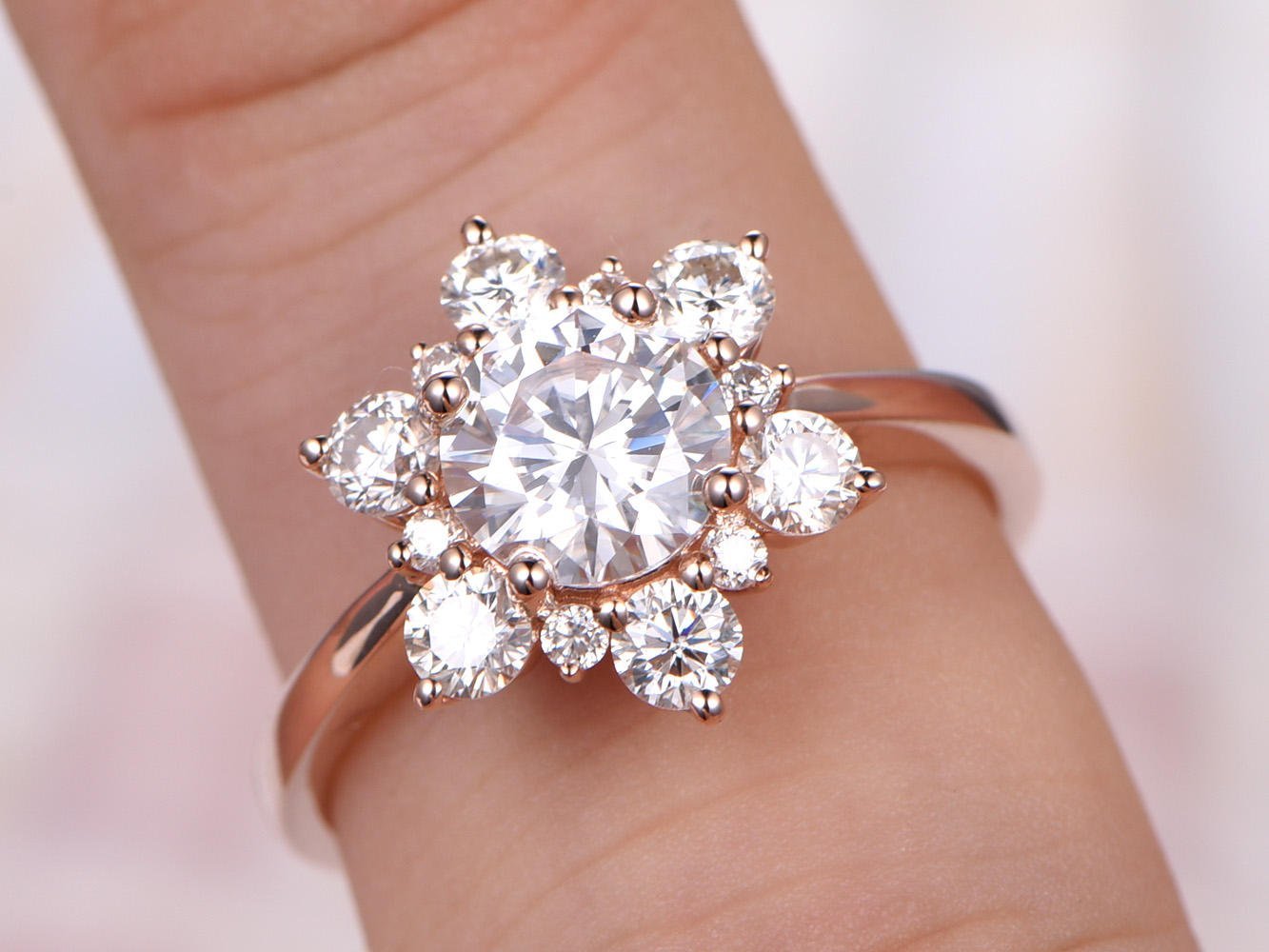 Flower Solitaire Ring 2ct Round Cut VVS1 Simulated Diamond 14k Rose ...