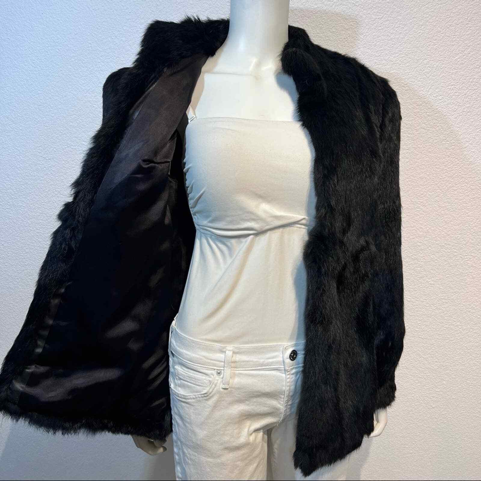 Genuine 100% Rabbit Fur • Size Large• Vintage Black Coat Jacket ...