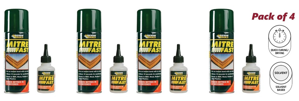 4 x EVERBUILD MITRE FAST BONDING KIT STD SUPER GLUE 50g & ACTIVATOR ...