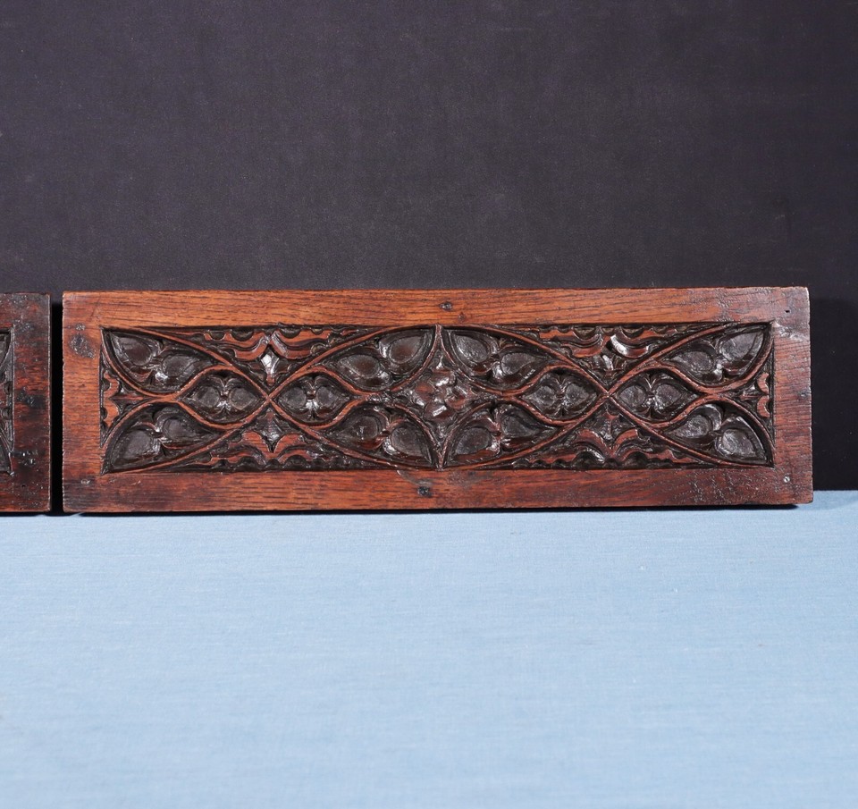 Pair of Antique Neo Gothic Carved Drawer Panels/Trim in Solid Oak Wood ...