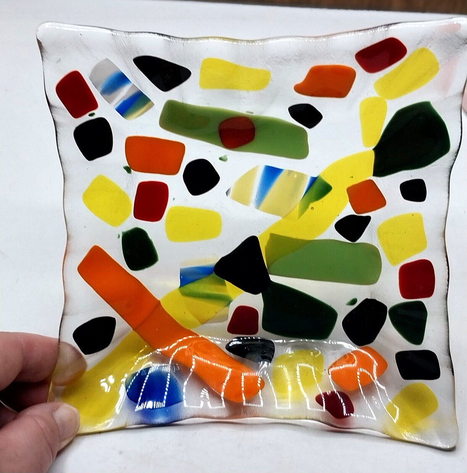 Vintage Multicolor Fused Confetti Art Glass Candy Trinket Dish ...